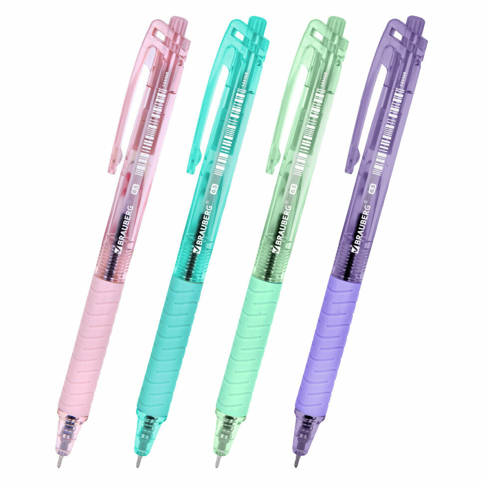 Ручка шариковая автоматическая с грипом BRAUBERG "CLASSIC PASTEL", синяя, корпус ассорти, пишущий узел 0,5 мм, линия письма 0,35 мм, 144468, 48 штук, 144468