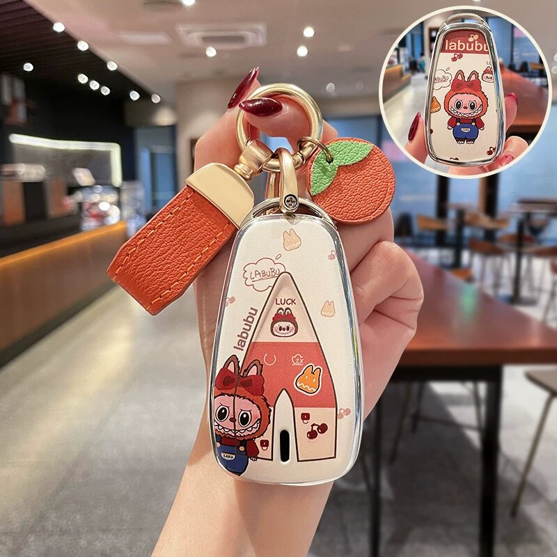 Ключница Labubu с оранжевым вязаным шнуром и пожеланием, стиль H4, прочная