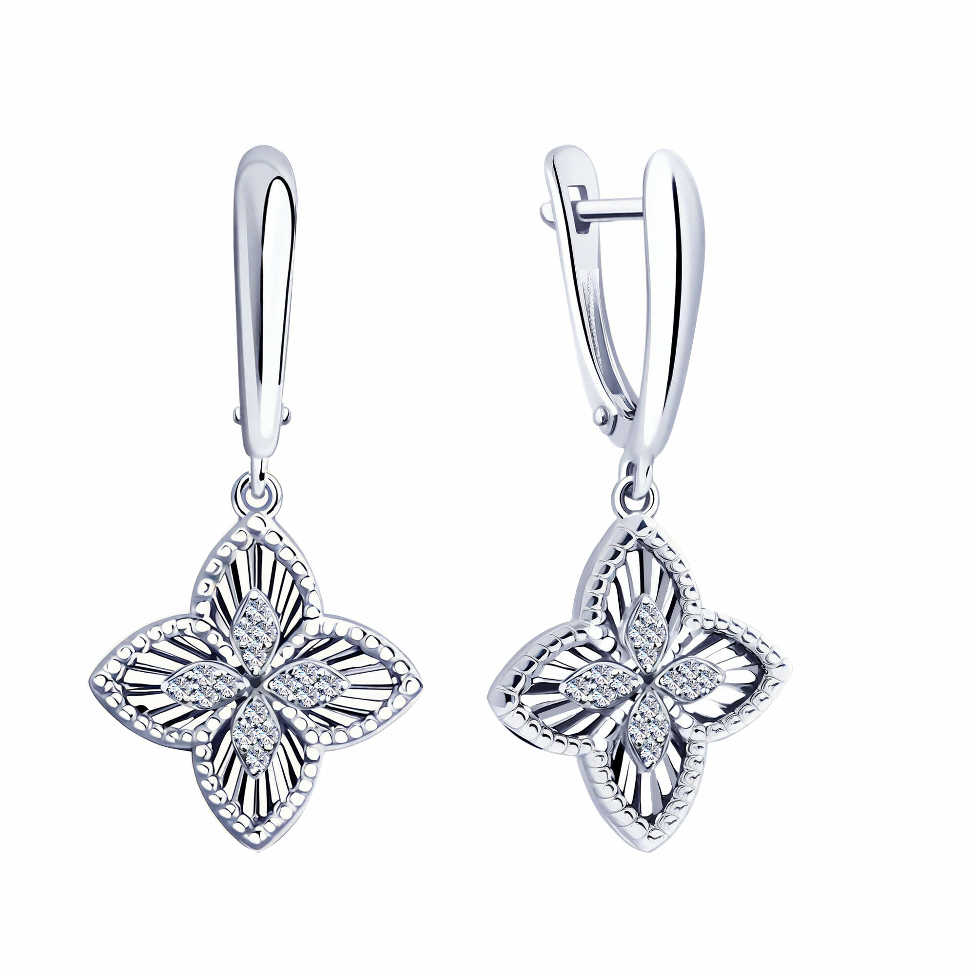 Серьги Diamant online, серебро, 925 проба, родирование, фианит