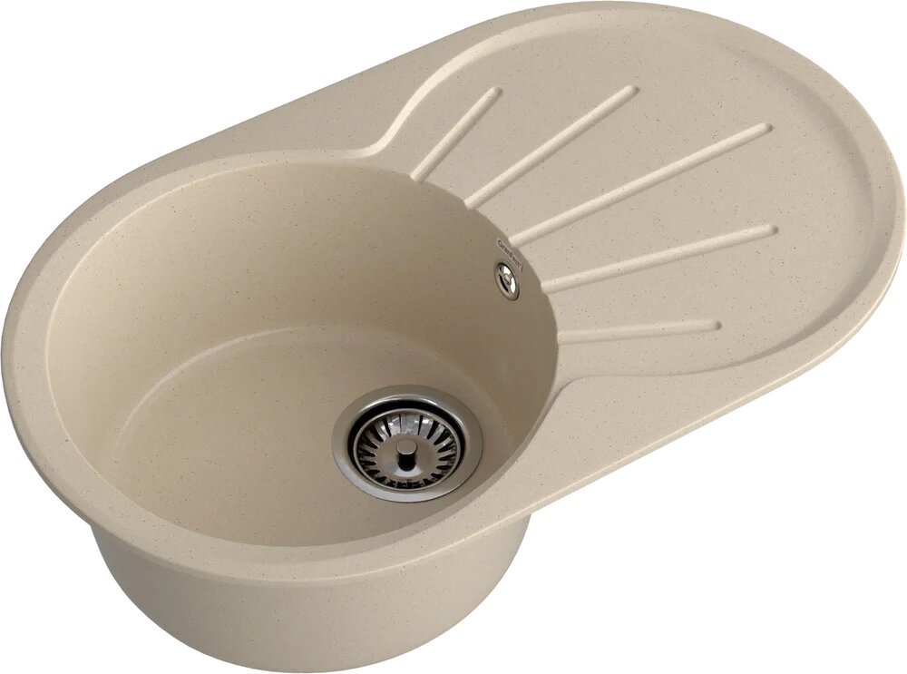 Мойка кухонная GranFest Rondo R-750L мраморная, 75x45, мойка для кухни, с крылом, бежевая, овальная, матовая