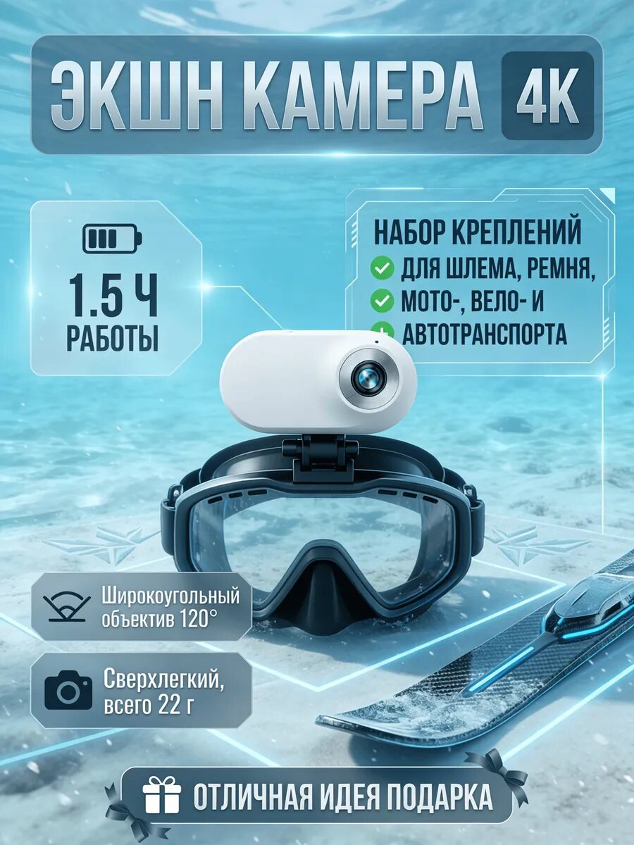 4К Экшн камера со стабилизацией с креплениями гоу про