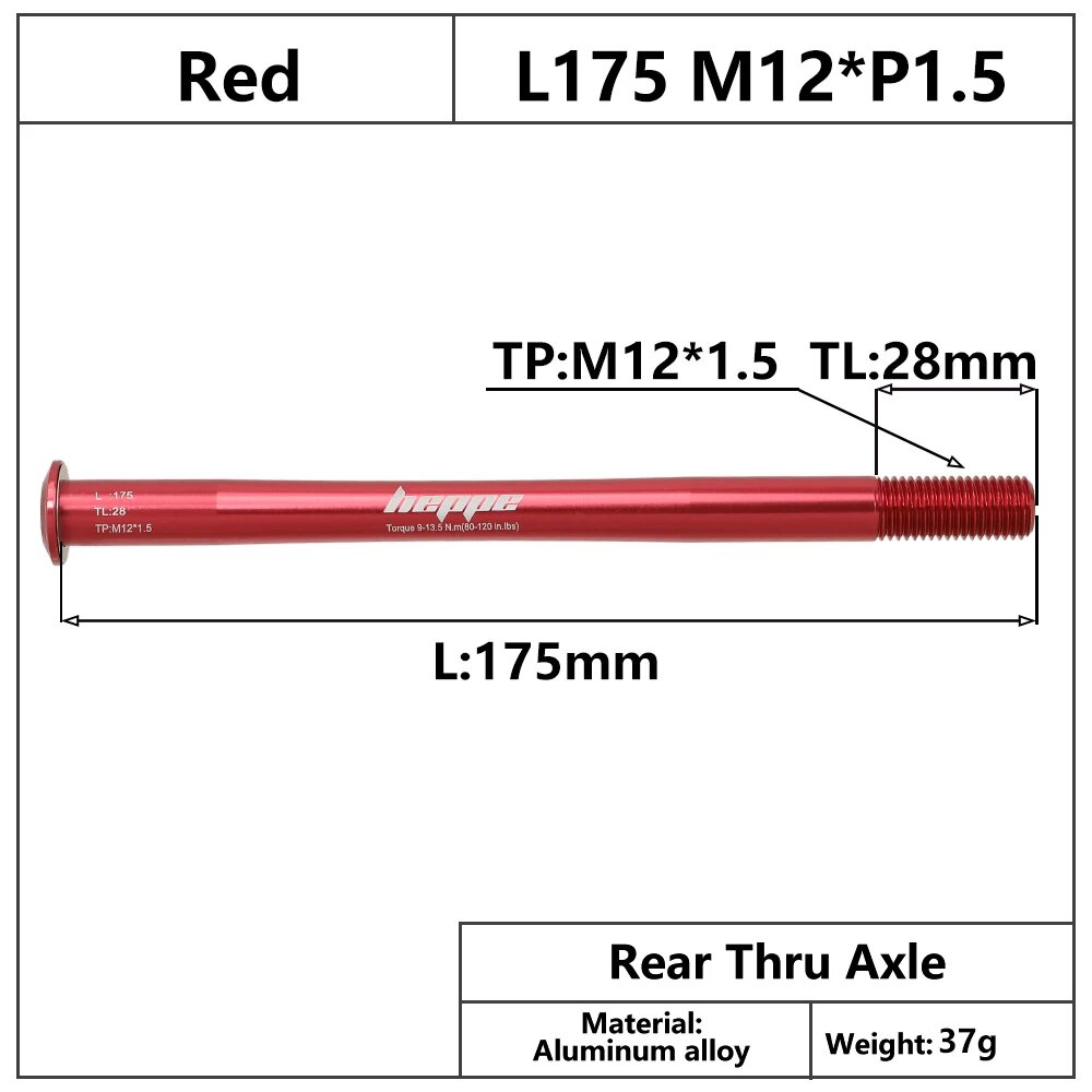 HEPPE Сквозная ось для велосипеда, Красный, L175 M12x1.5 TL28