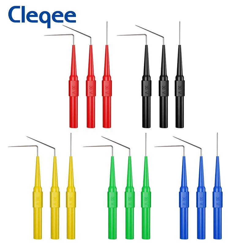 Cleqee P5007 Pro 15 шт. комплект задних зондов тестовые щупы с гнездом 4 мм 3 типа игл для прокалывания проволоки акупунктурный автомобильный набор инструментов 30 В