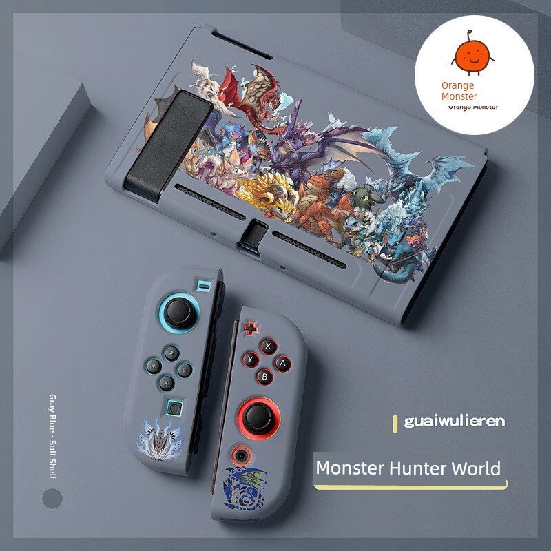 Чехол для Switch OLED с Monster Hunter World, серо-голубой цвет, защита 7-дюймового экрана