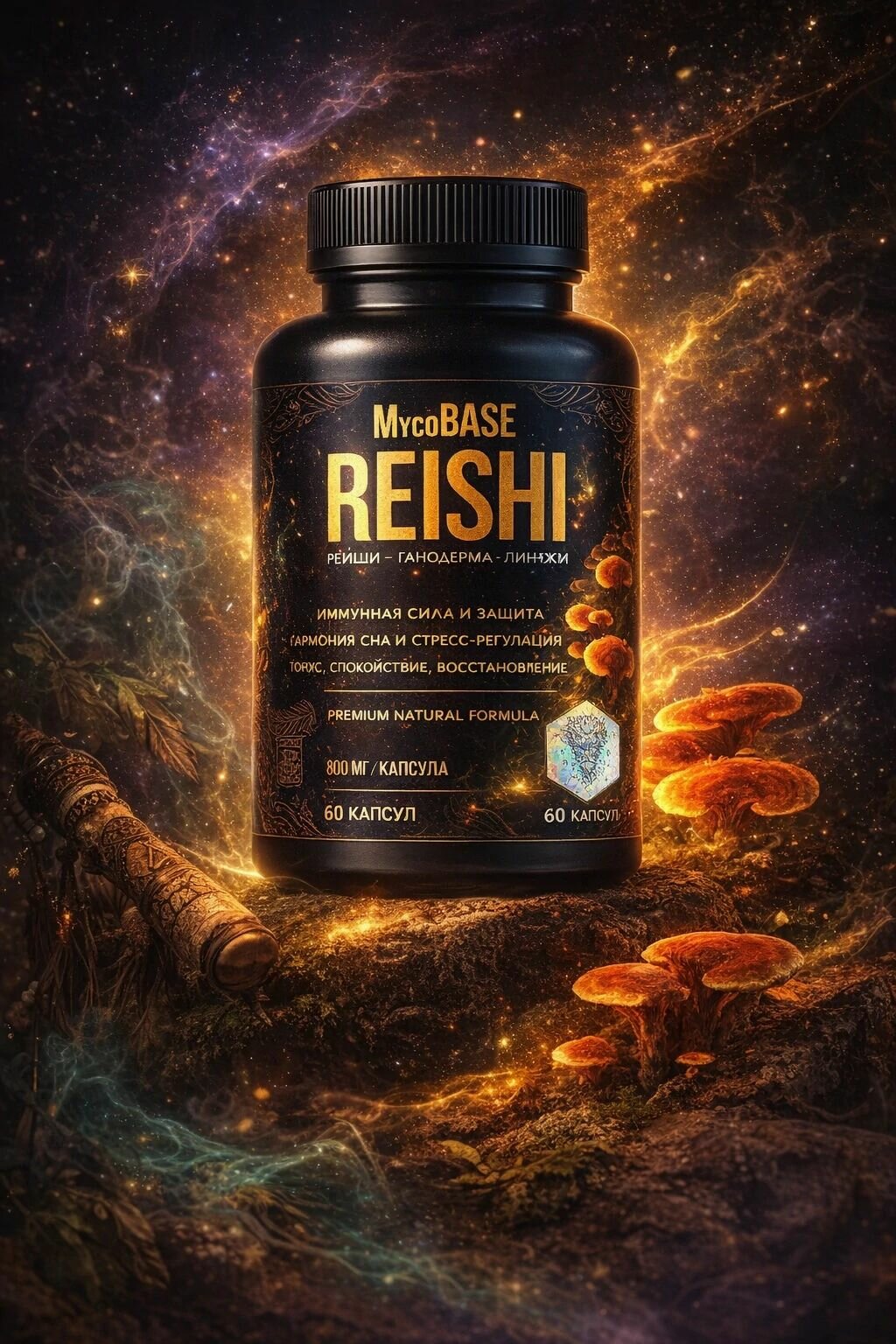 Рейши 500 мг 60 капсул. Ganoderma lucidum. Сон, антистресс, иммунитет