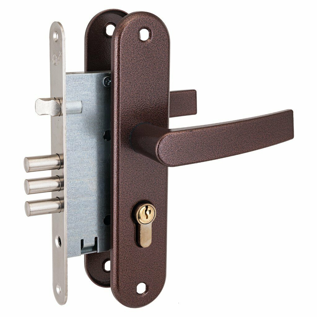 Замок врезной Просам ЗВ 4-31/55. РФ.55-002, цилиндровый с ручкой, цвет медь, межосевое расстояние 55 мм, 5 ключей, Россия