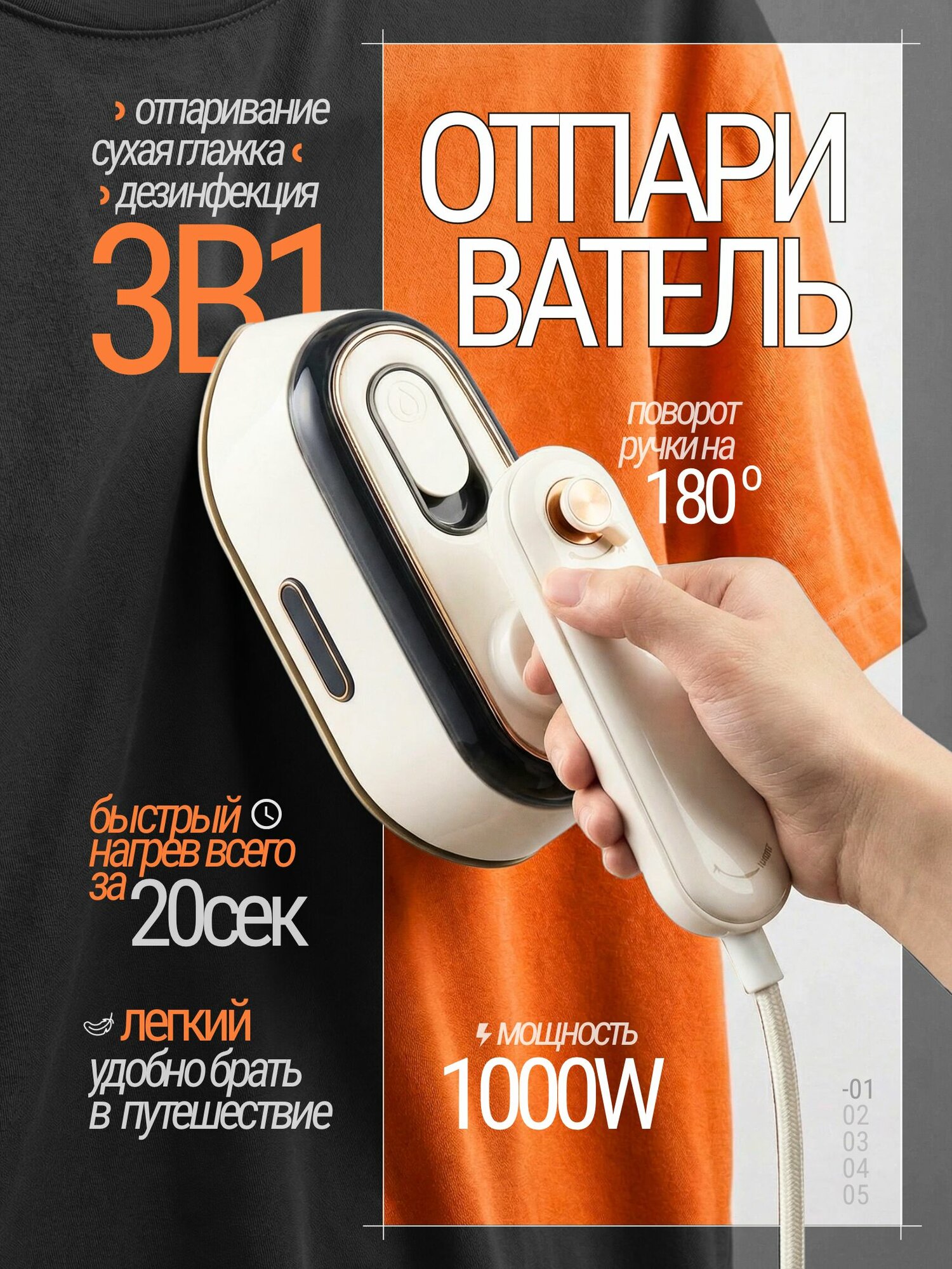 Дорожный отпариватель ручной/ Утюг-отпариватель паровой вертикальный для одежды, компактный для путешествий и дома