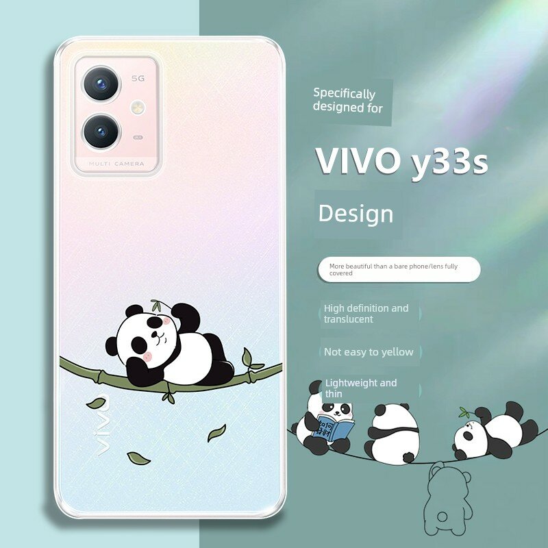 Vivo Y33e Прозрачный силиконовый чехол с дизайном спящей панды и защитной пленкой - премиум защита