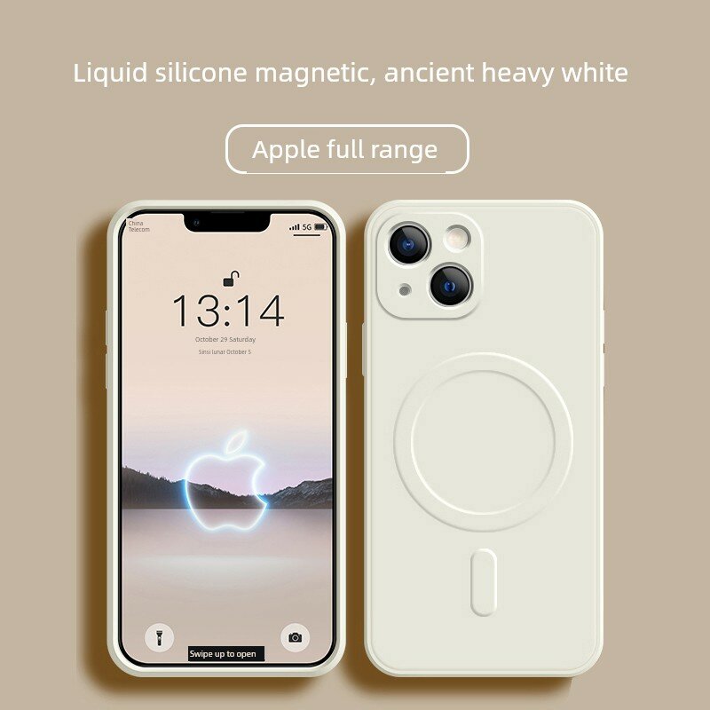 Чехол для iPhone 16 Pro с магнитным креплением MagSafe из жидкой силикона, противоударный, античный белый,