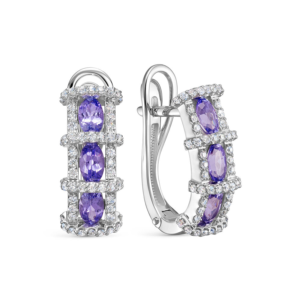 Серьги, белое золото, 585 проба, танзанит