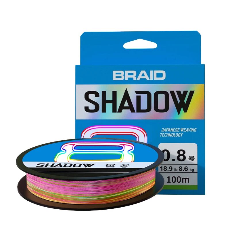 Плетенка рыболовная Shadow 100m, 0.8, 18.9 кг, 8x Color