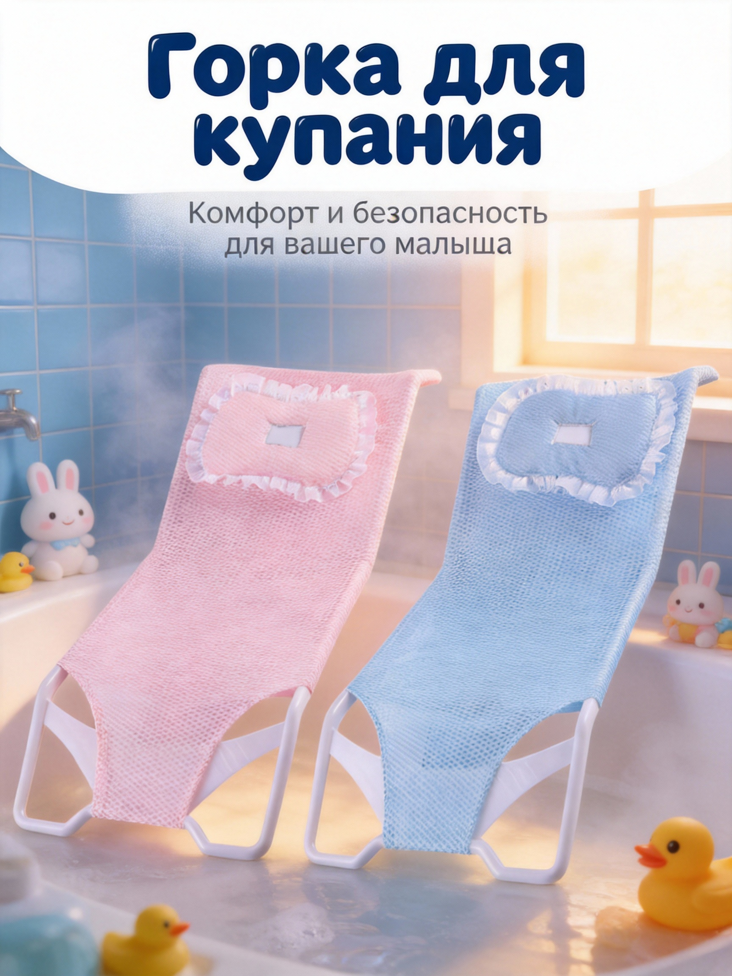 Горка для купания, мягкий поддерживающий коврик для ванны и раковины для новорожденных 0-6 мес, легко чистится, нейлон и металл, спокойное купание и гигиена