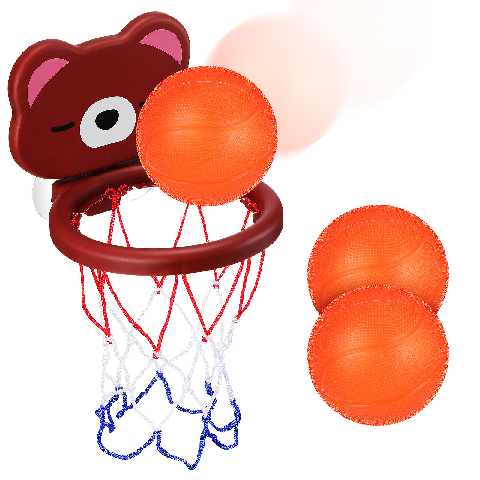 Детское баскетбольное кольцо на присосках для ванной комнаты, игрушка для малышей, креативная игрушка для водных игр в ванной (баскетбольное кольцо в виде медведя на присосках, в комплекте 1 кольцо + 3 мяча)