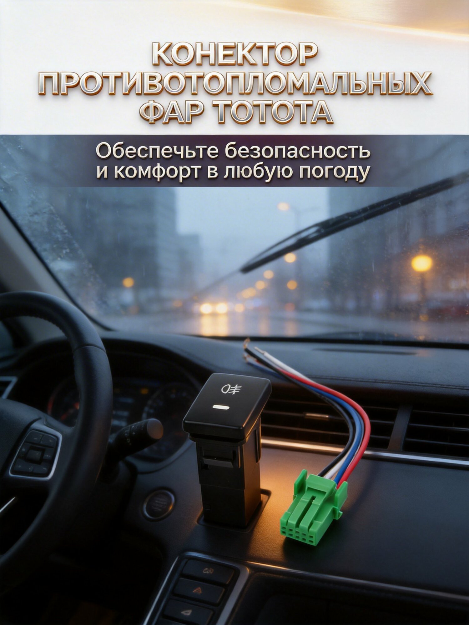Выключатель противотуманных фар 12V для Toyota — 4-проводной с зелёным индикатором, монтаж 33,1x22,4x52,1 мм, Camry
