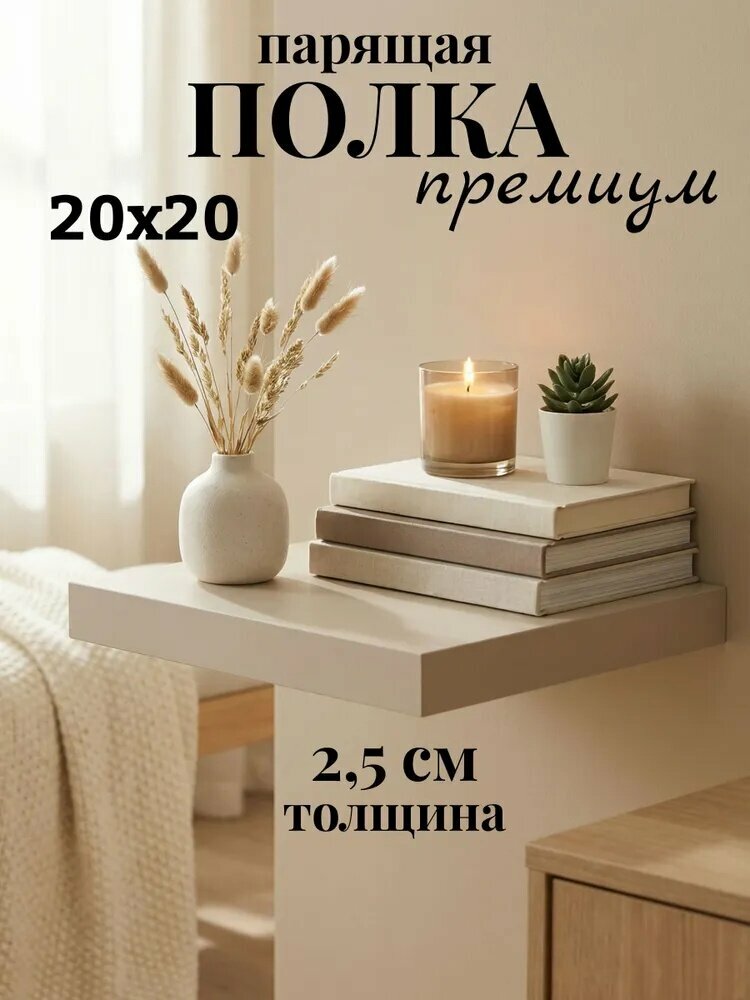 Парящая полка 20х20 см премиум скрытое крепление настенная квадратная
