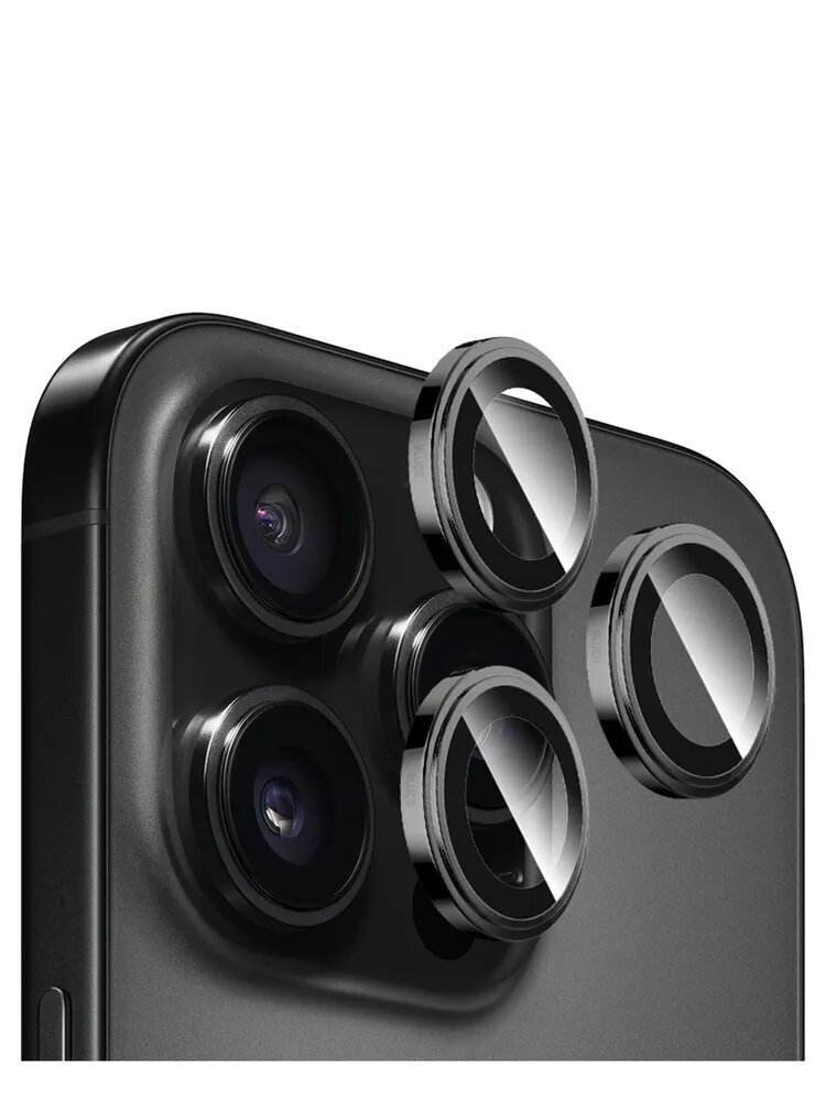 Сапфировое стекло BlueO Camera lens SAPPHIRE на камеру Apple iPhone 16 Pro / 16 Pro Max c металлической кромкой, с аппликатором для установки, 3 шт, черный титан