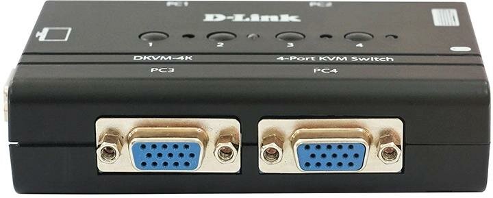 KVM-переключатель D-Link для управления четырьмя компьютерами, поддерживающий разрешение 4K, через один комплект устройств ввода, модель DKVM-4K (DKVM-4K/B3A)