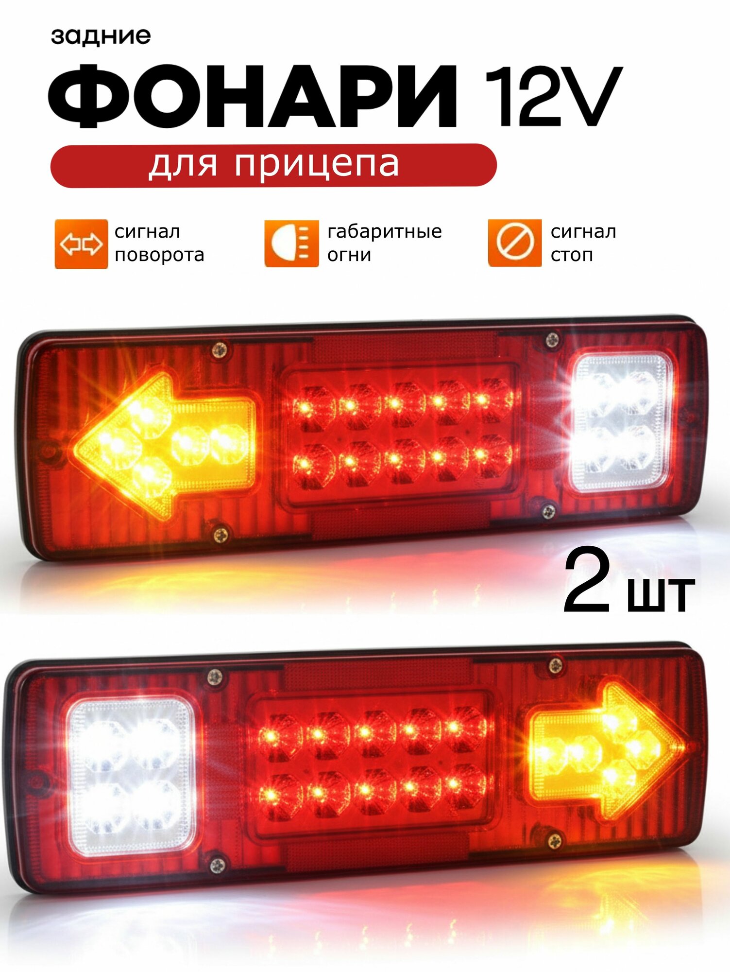 Светодиодный автомобильный задний фонарь для прицепа 12V FONARILED PRO, габаритный фонарь для грузовика, указатель поворота, габариты, стопак, 2шт