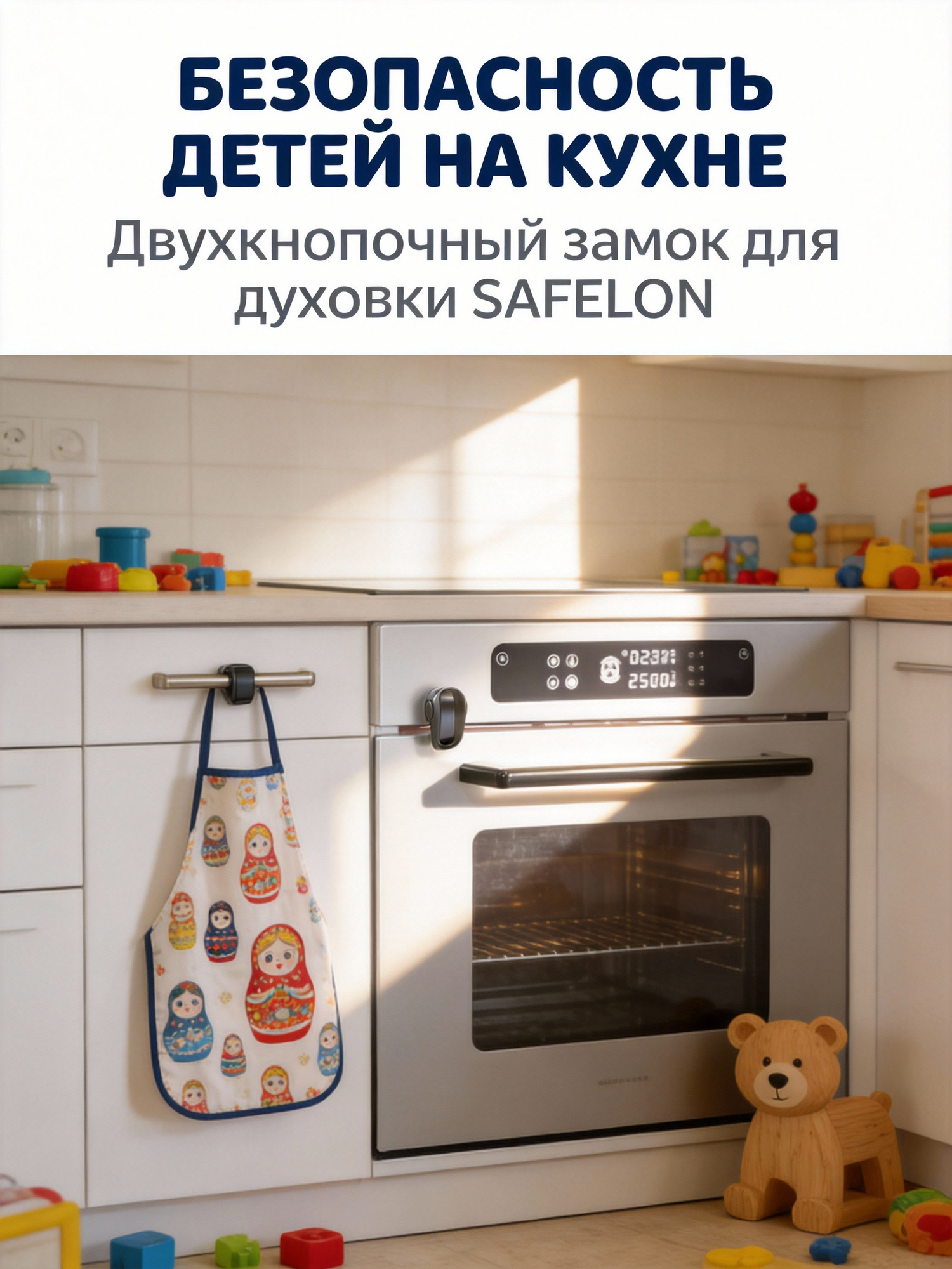 SAFELON детский блокиратор для духовки, двухкнопочный механизм безопасности на кухне для предотвращения случайного открытия