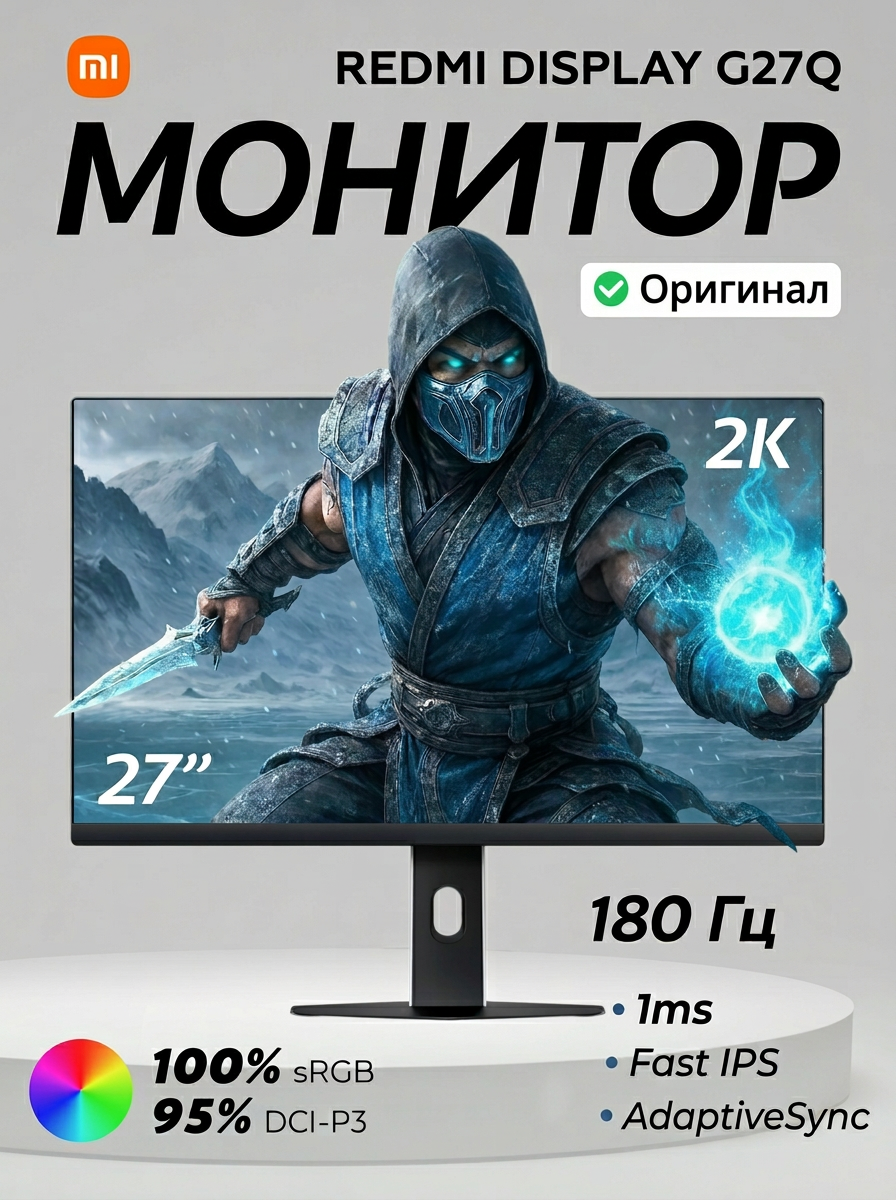 Игровой монитор Xiaomi Redmi Display G27Q 2025 (P27QCB-RG), 27", 2K, IPS, 180 Гц, многофункциональная подставка, черный