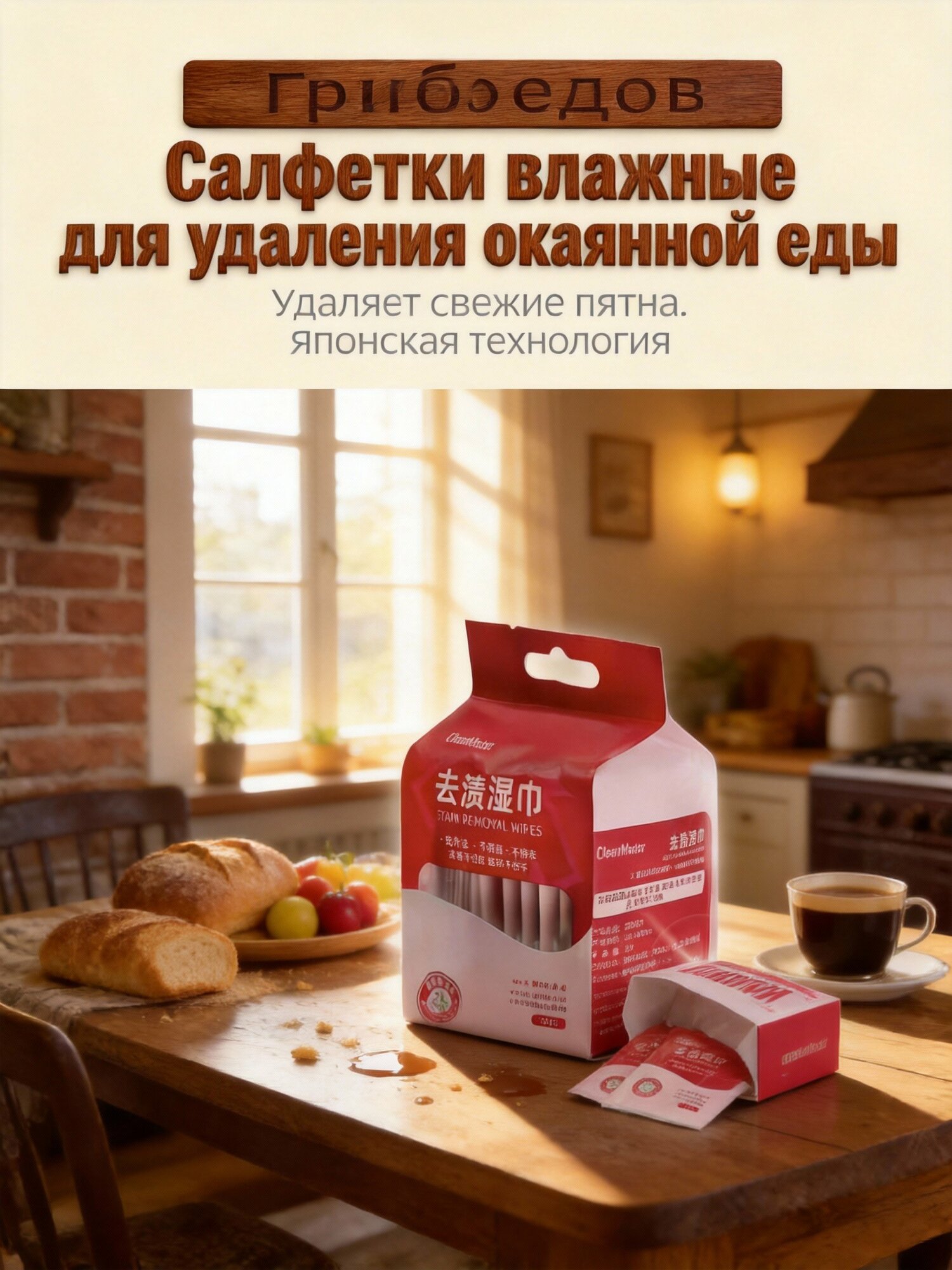Griboedov салфетки влажные, пятновыводящие для одежды, обуви и мебели пачка 20 штук