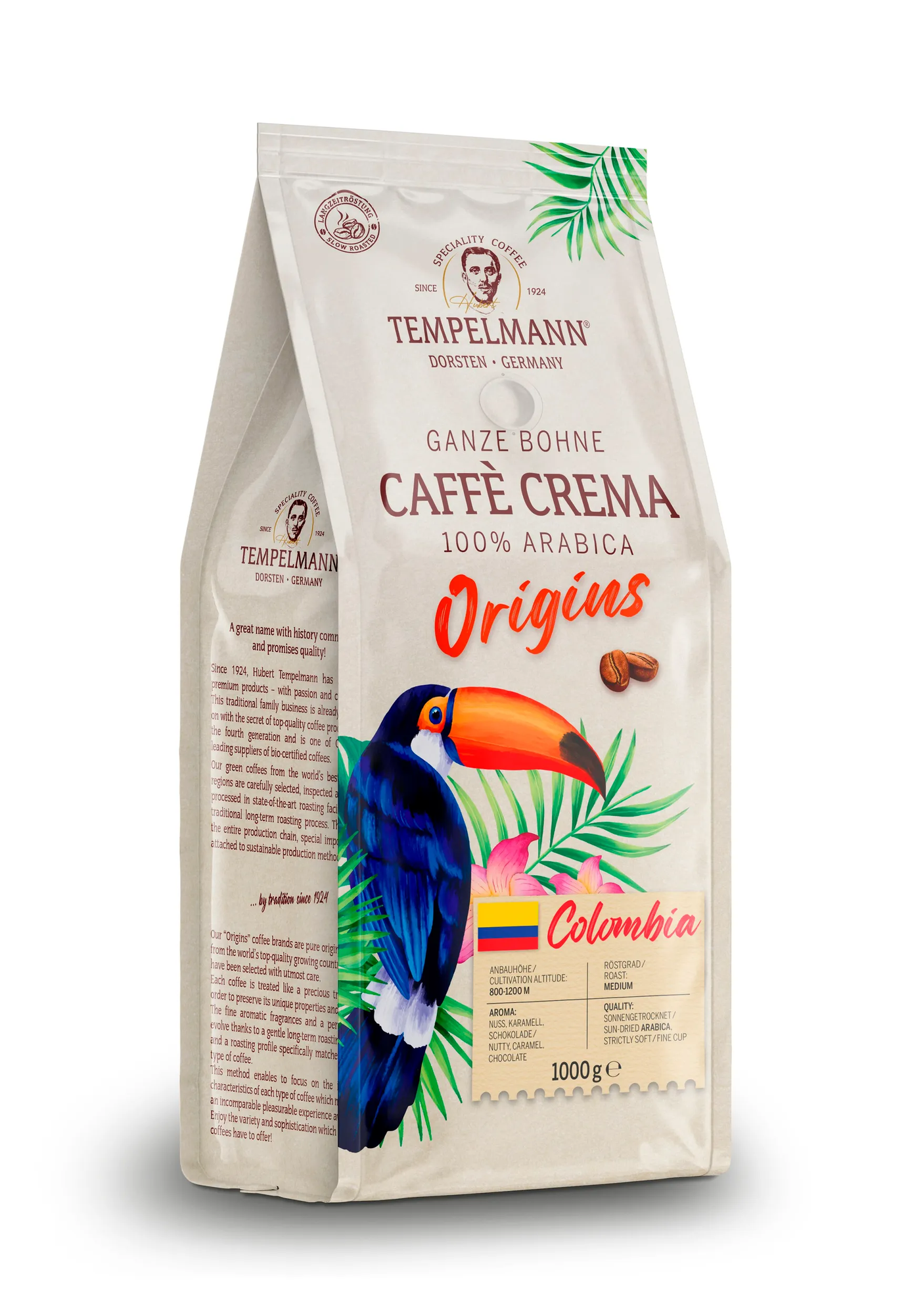 Кофе в зернах Tempelmann "Origins Colombia Caffe Crema", арабика, средняя обжарка, 1кг