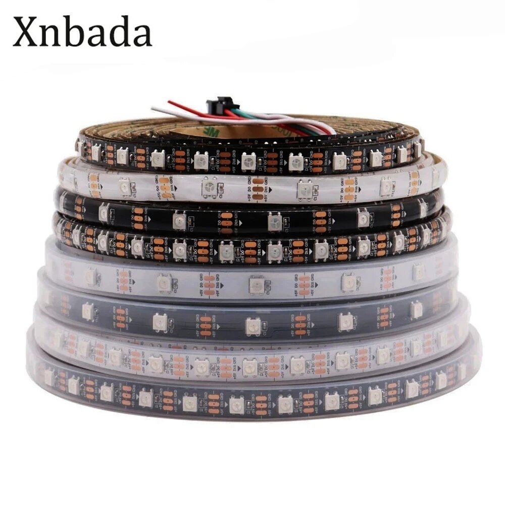 Xnbada RGB светодиодная лента WS2812 1-5 м White PCB, 1M 74 IP65