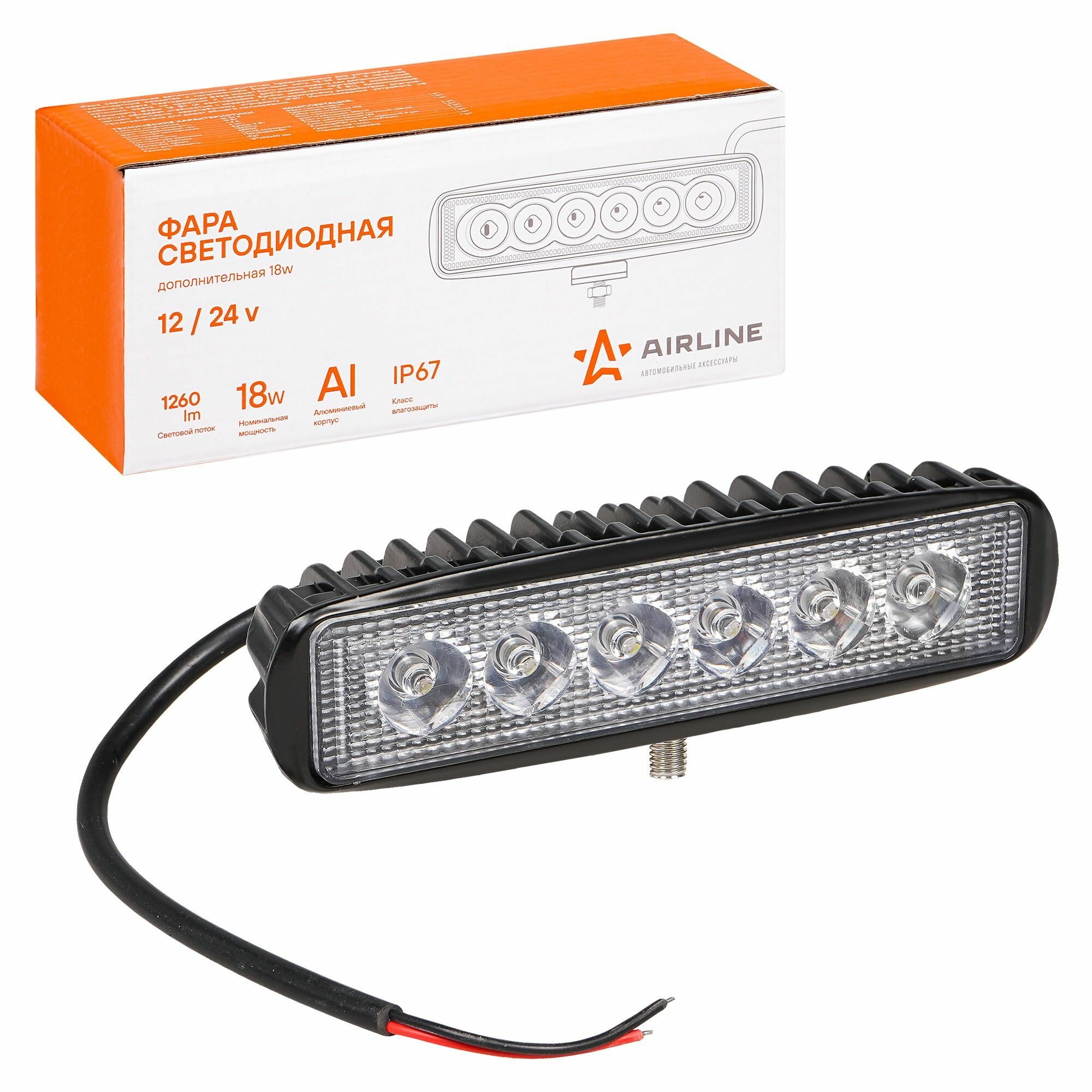 Фара светодиодная (прямоугольная) 18W 157x42x40 6 LED направленный свет 12/24V (AIRLINE)