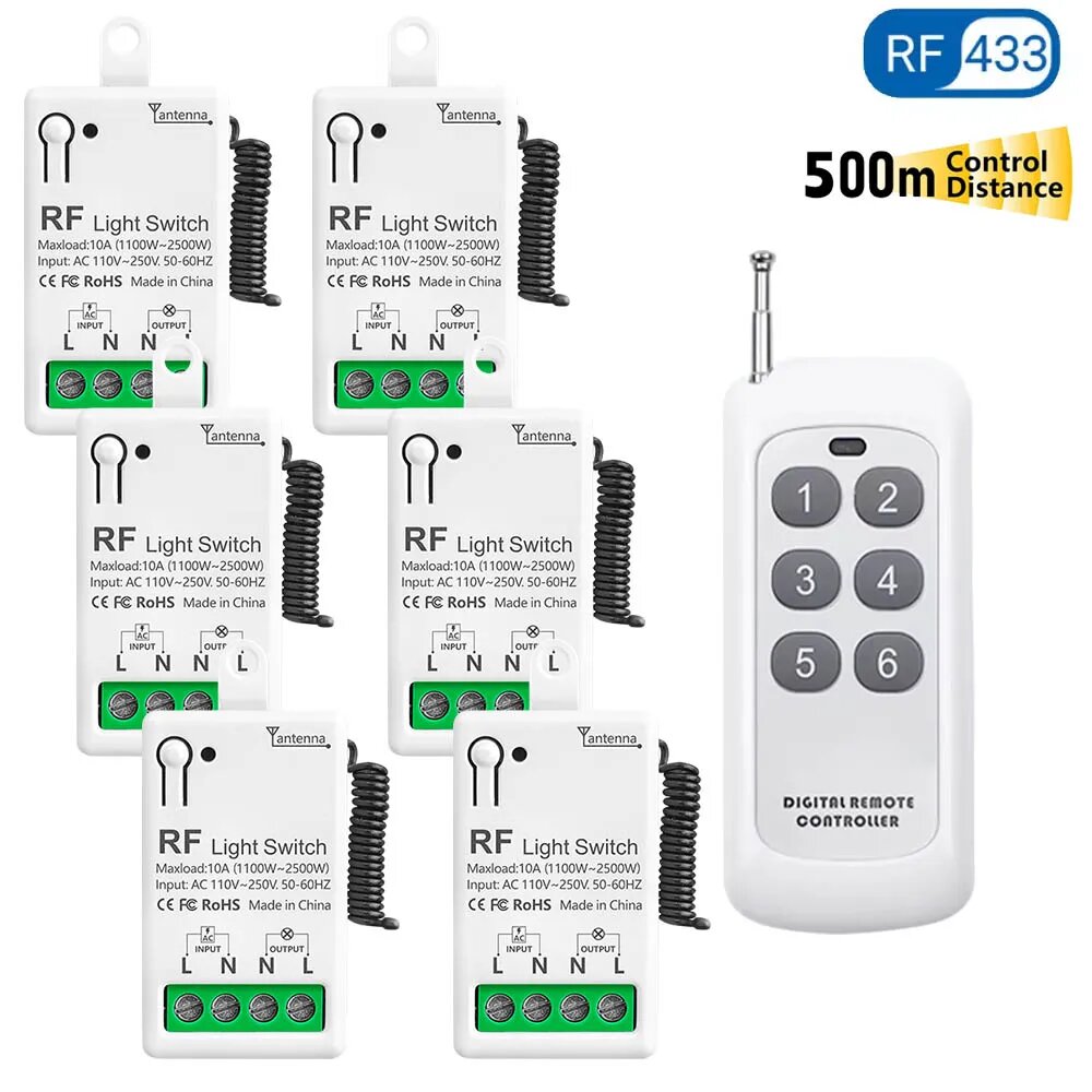Беспроводной выключатель Tedeligo, Цвет: 6, Switch 1 Remote