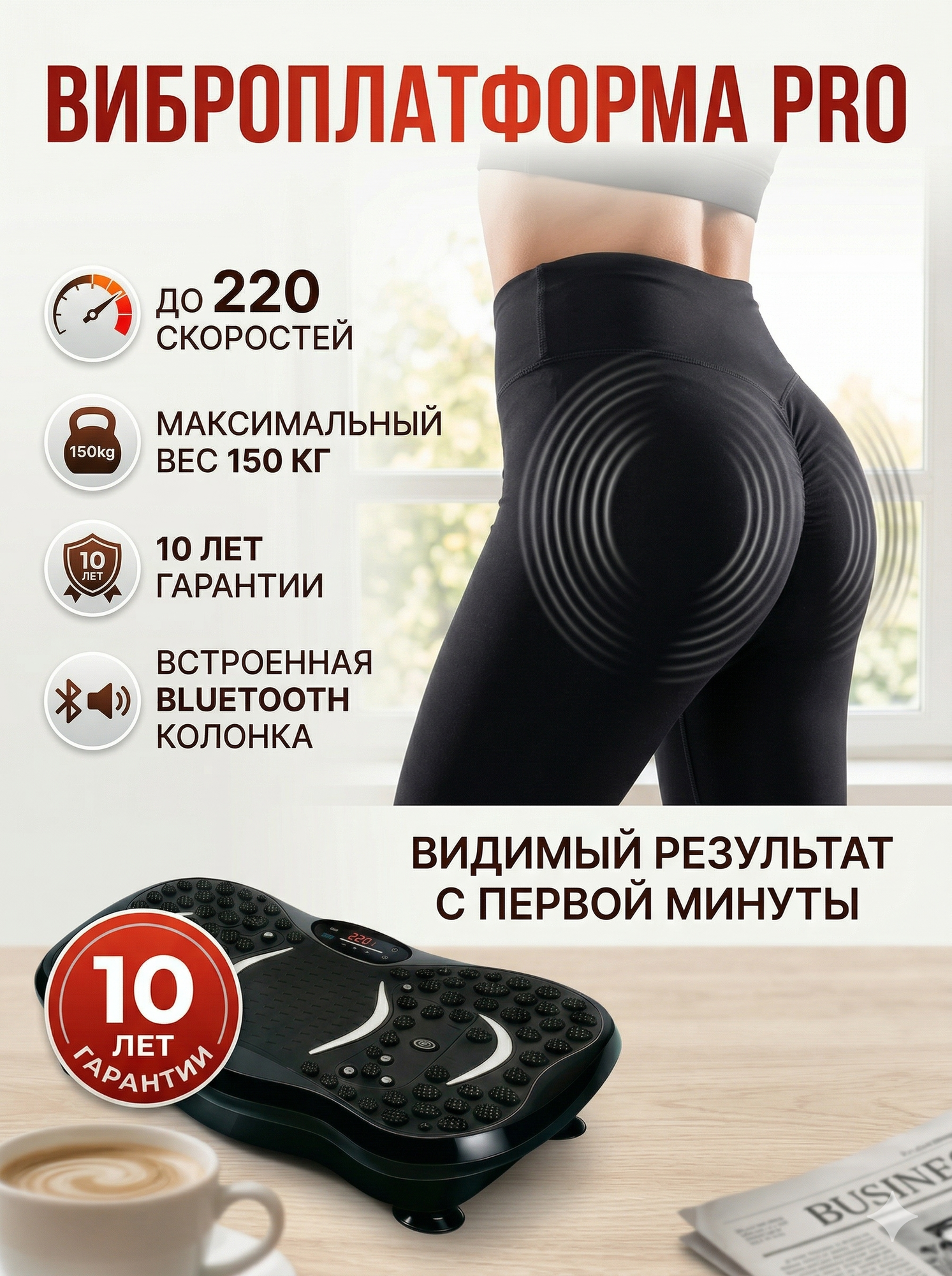 Виброплатформа для похудения тренажер до 150 кг С блютуз，регулировка амплитуды, 99 программ