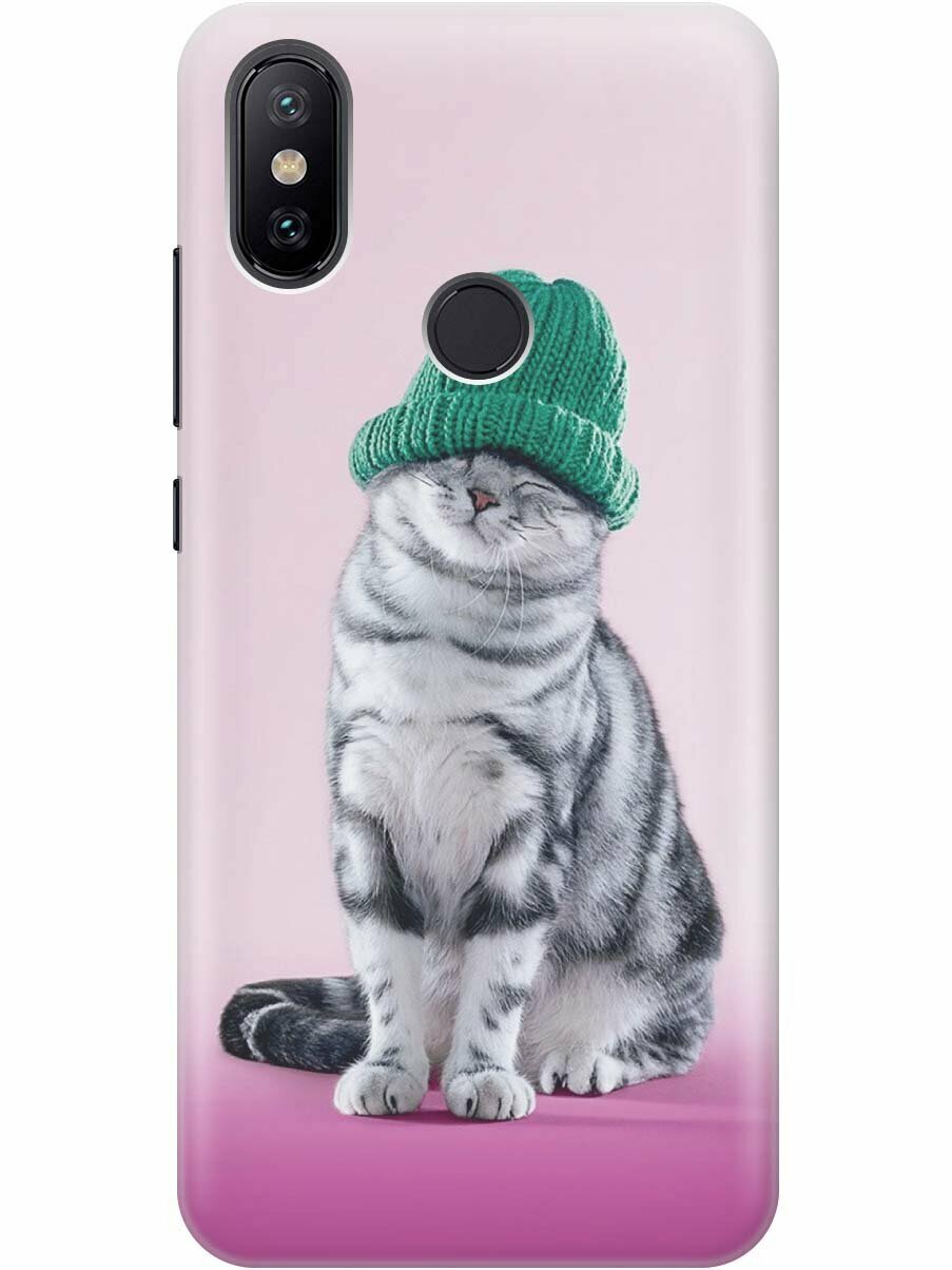 Ультратонкий силиконовый чехол-накладка для Xiaomi Mi 6X, Mi A2 с принтом "Кот в зеленой шапке"