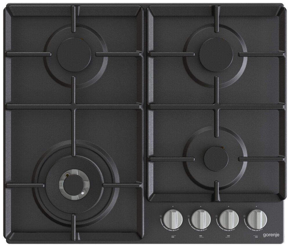 Газовая варочная панель Gorenje GW641EXB 60 см, 4 конфорки эмаль электроподжиг газконтроль, черный