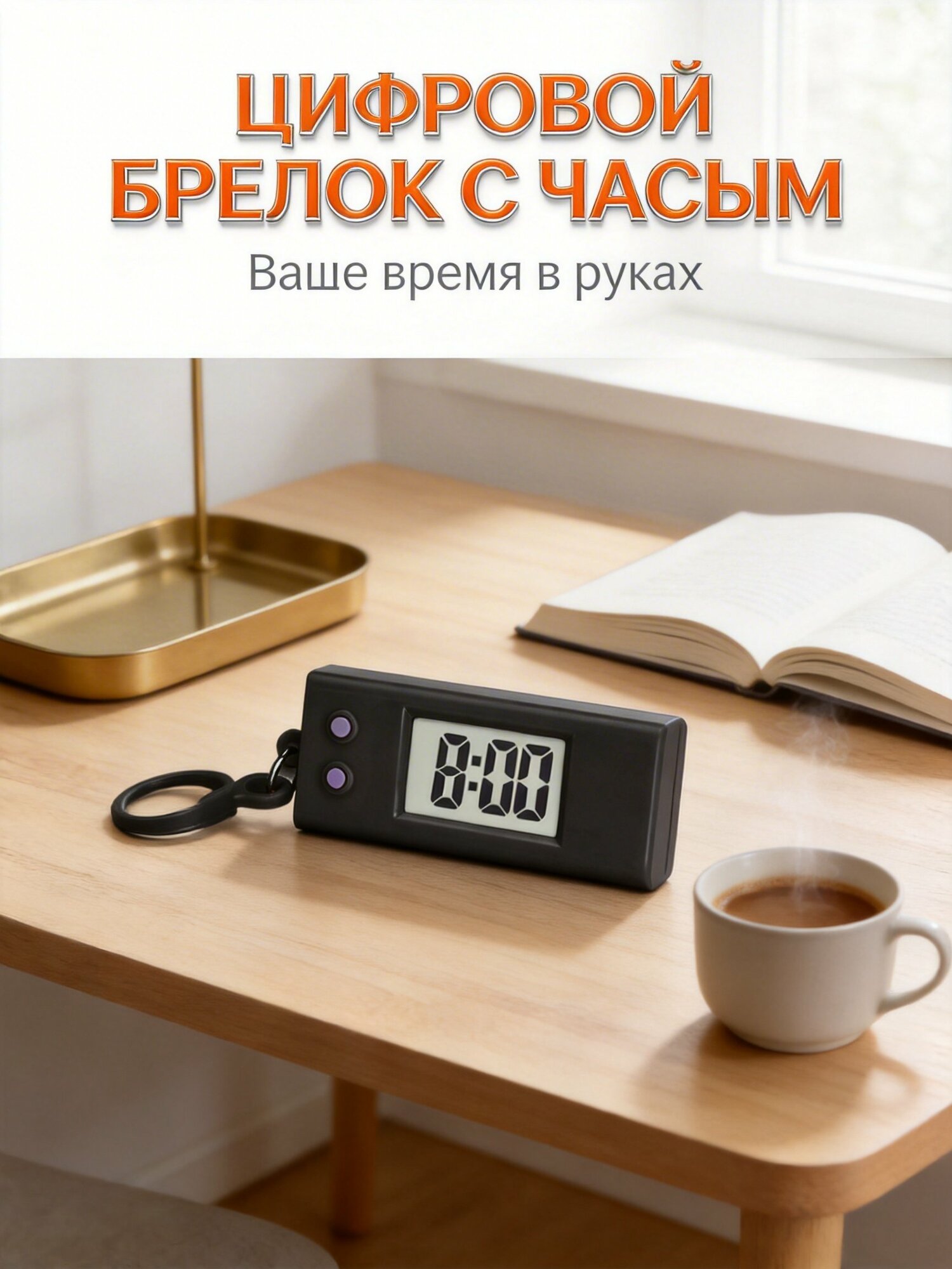 Портативный брелок с цифровыми часами для ключей, бесшумный ЖК-дисплей и батарейка AG3 в комплекте для учебы, работы и спорта