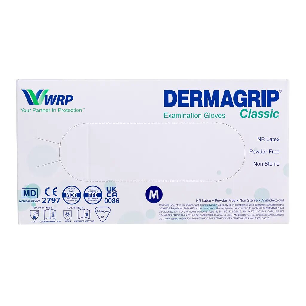 Перчатки Dermagrip Classic латексные нестерильные неопудренные 50 пар р. M 1 уп