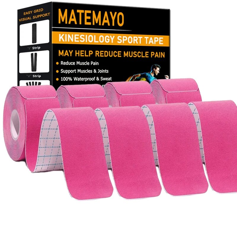 Кинезио тейп MATEMAYO, розовый, 4 рулона, 20 полосок