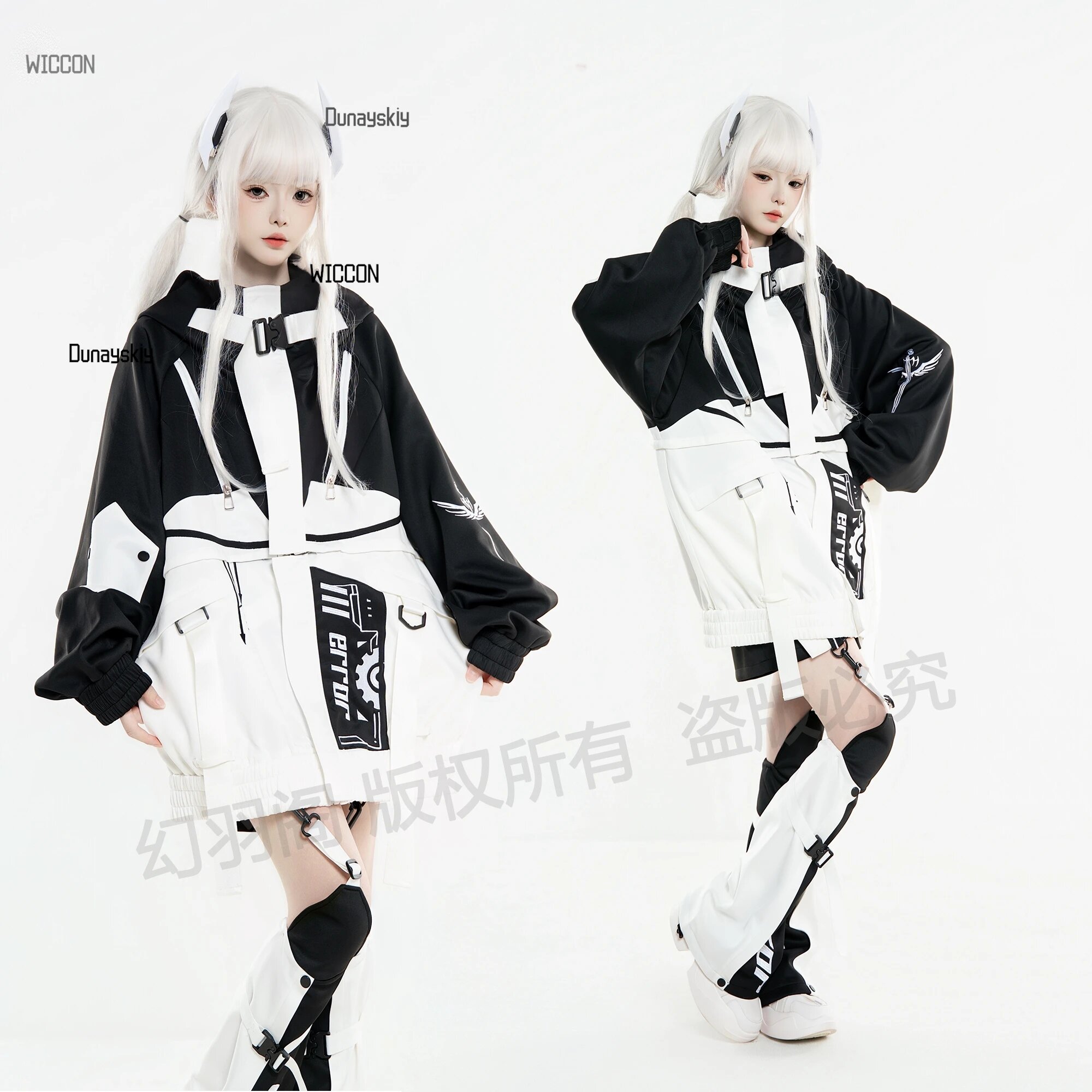 Костюм киберпанк Jirai Kei белый L, c1Coatshortsleggging