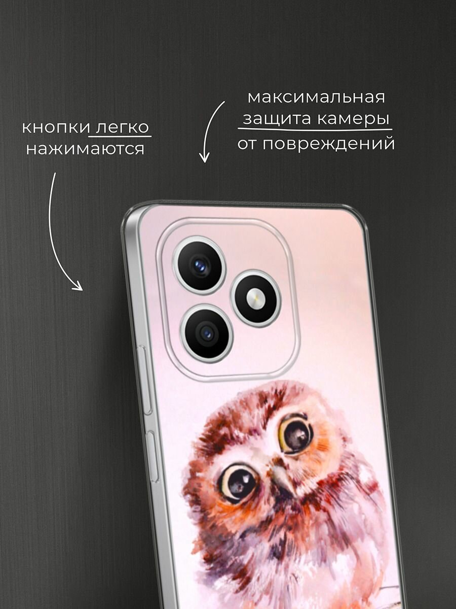 Силиконовый чехол на Honor X8d / Хонор X8d с принтом Сова на розовом — фото 1