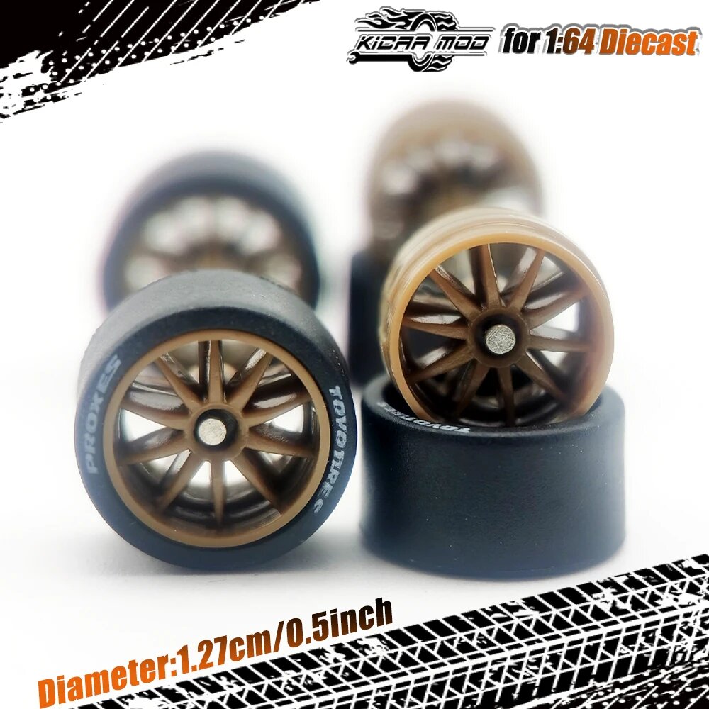 Колеса Kicarmod 1/64 пластиковые с резиной CE28 для моделей авто 13мм 1 комплект