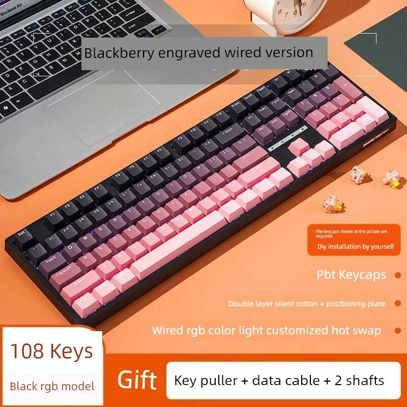 Механическая клавиатура с переключателями Cherry MX Blue, 108 клавиш, подсветка RGB, 3 режима беспроводного/проводного