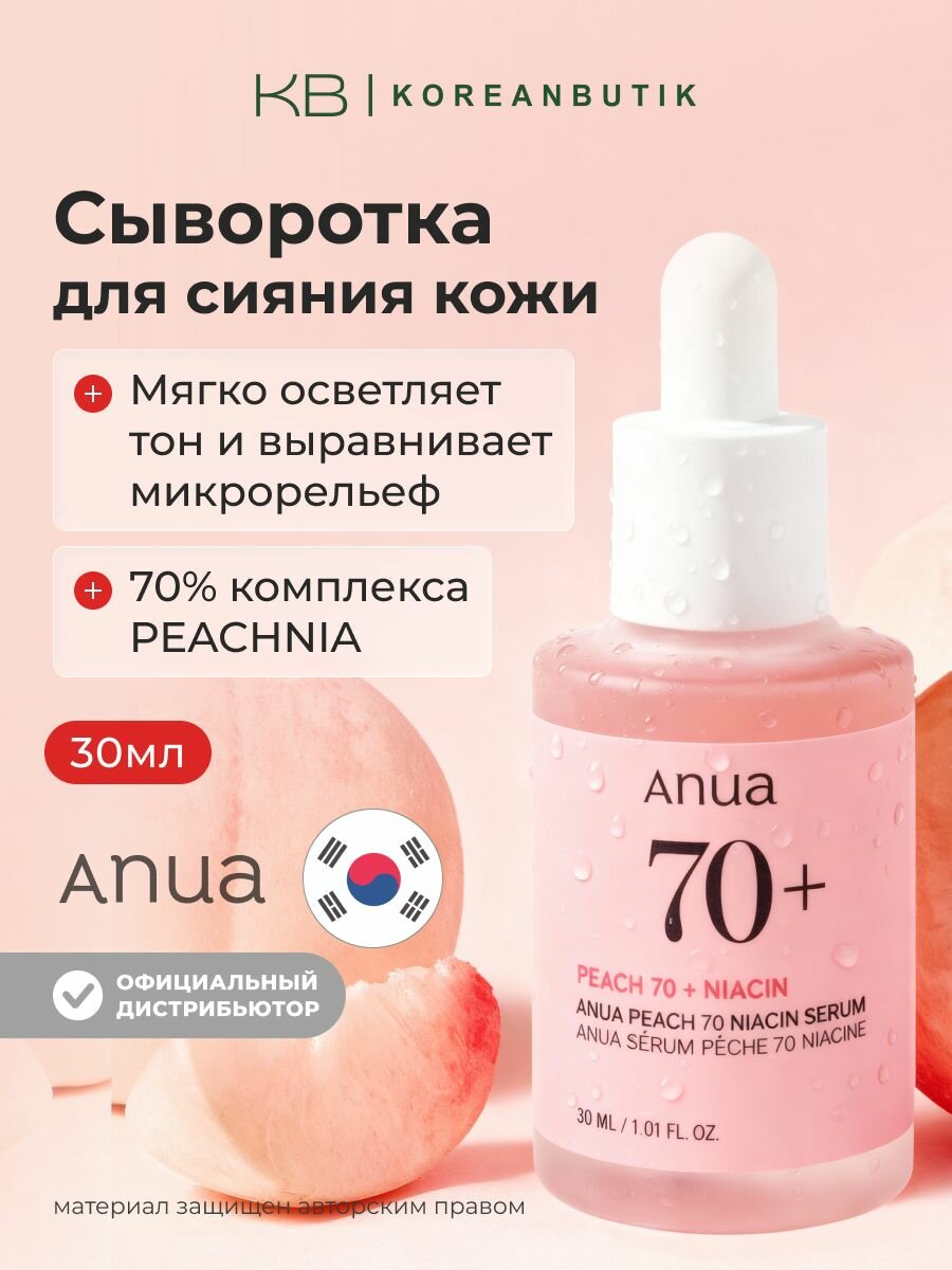 ANUA Сыворотка для лица с ниацинамидом Peach 70% Niacin Serum, 30 мл