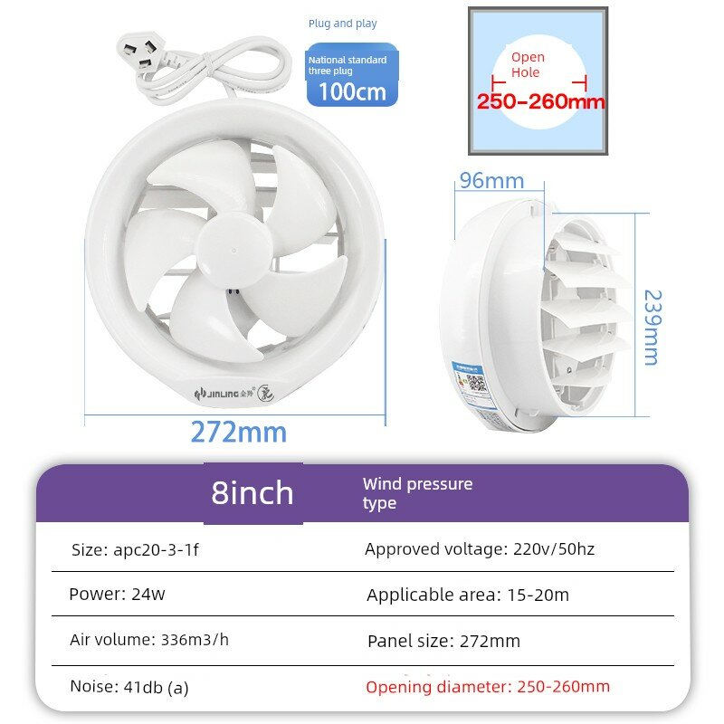 Вытяжной вентилятор Jinling 6inch 8inch стеклянный, для кухни и ванной, оконный, круглый, бытовой, мощный вытяжной