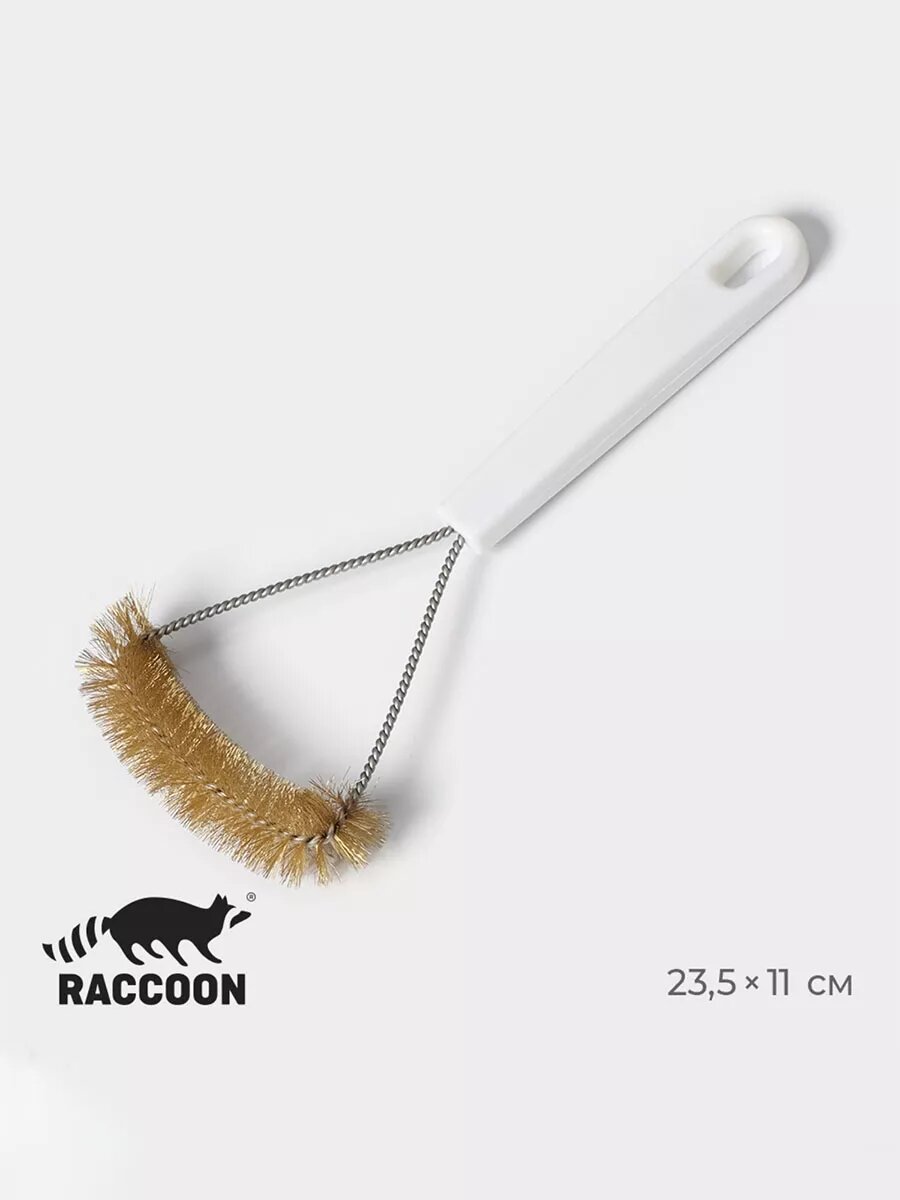 Щётка для чистки посуды и решёток-гриль Raccoon, металлической щетина, 23,5×11 см, цвет белый