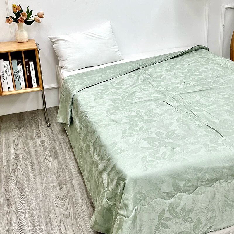 Кавер-дювет с узором кленового листа 200x230 см, легкий дышащий материал нордический зеленый для кондиционера