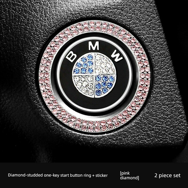 Полное покрытие алмазами с розовым алмазным кольцом для кнопки запуска BMW 2, 3, 5, 7 серий