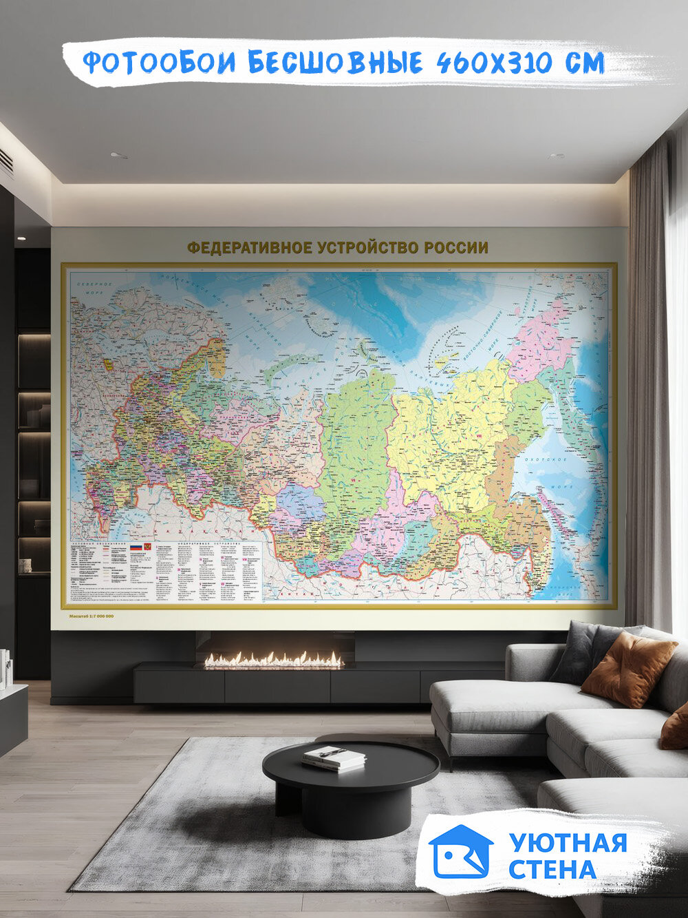 Фотообои "Карта Федеративного устройства России" 460х310 см Виниловые Бесшовные (единым полотном)