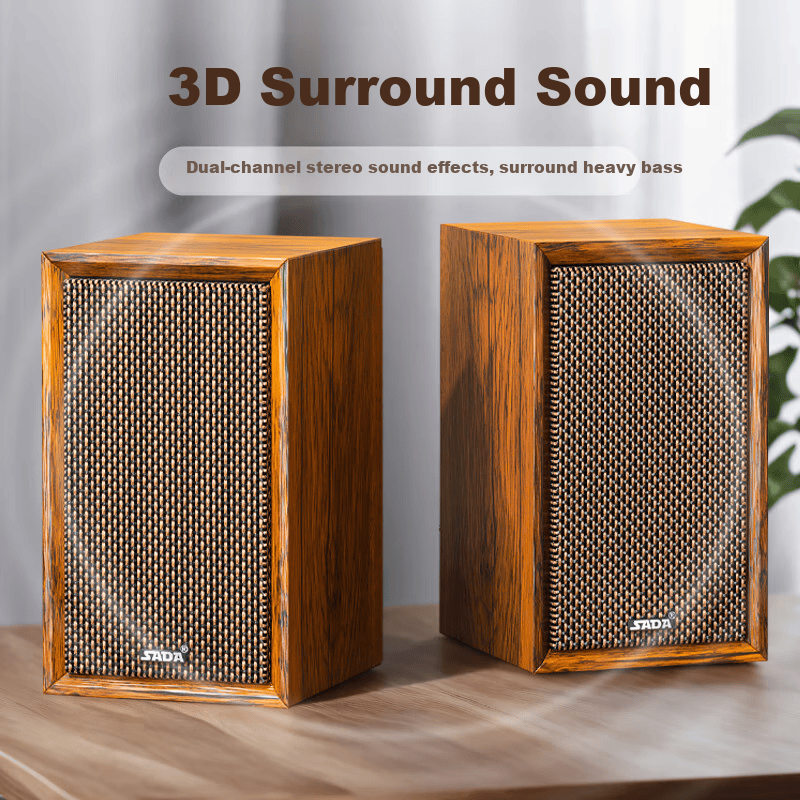 Saida Настольные деревянные компьютерные колонки HiFi 2.0 с USB-сабвуфером для ноутбука и игр Цвет：Стандартная версия