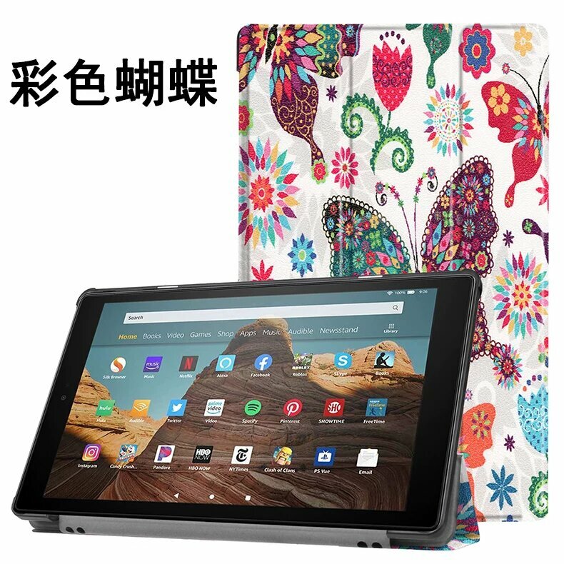 Чехол для планшета Kindle Fire HD10 10.1 дюйма 2017/2019/5-го/7-го/9-го поколения - Узор цветной бабочки с подставкой