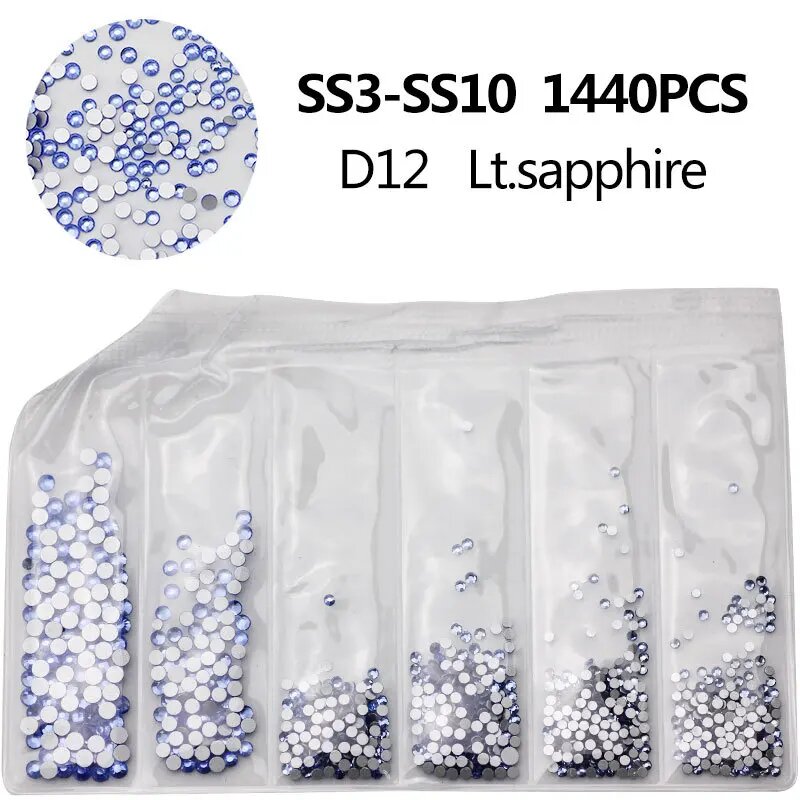 Стразы хрустальные SS3-SS10, Lt.Sapphire, 1440шт