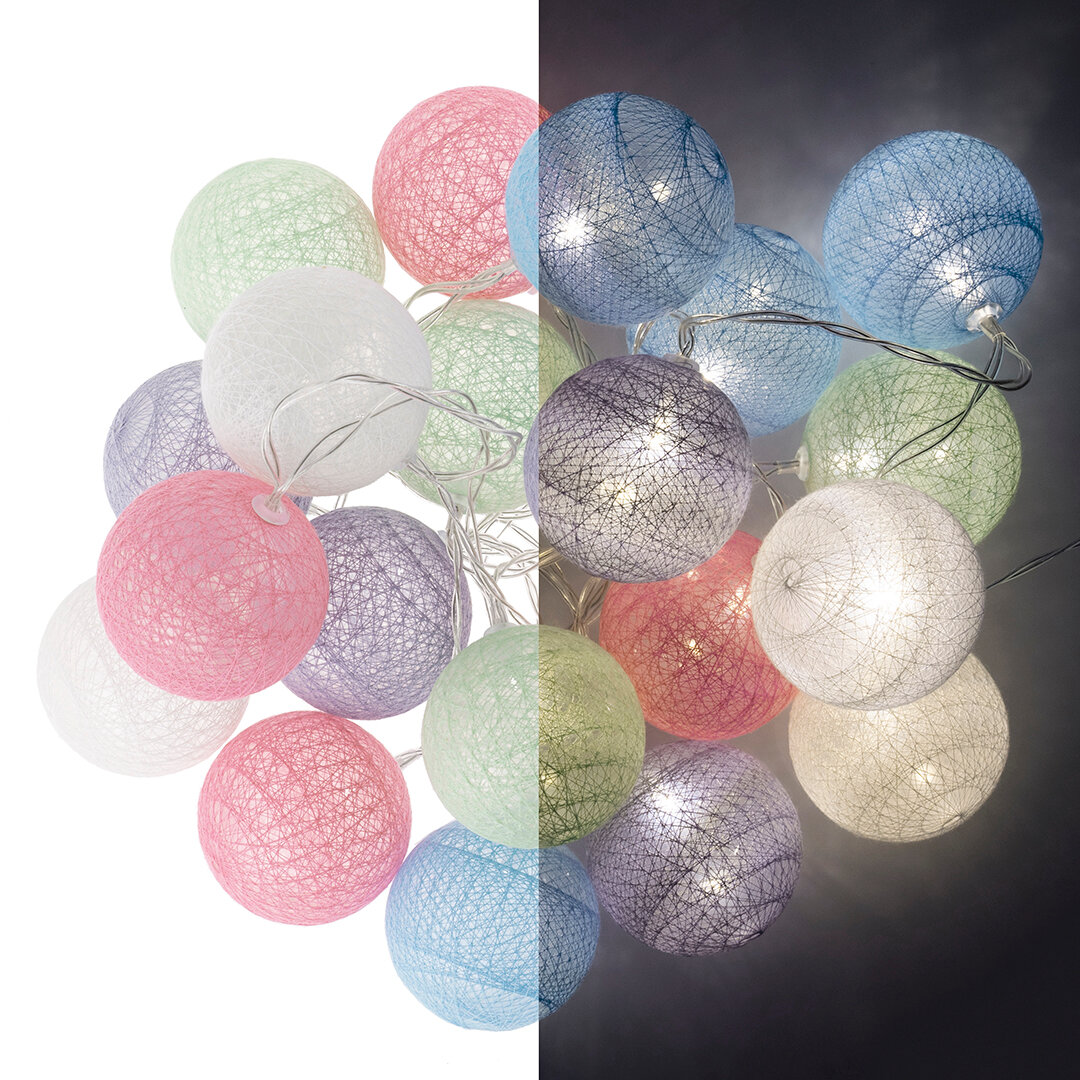 Светодиодная гирлянда Хлопковые клубочки, Супер Микс, 20 Led, IP14, 3 м. Разноцветный, 1 шт.