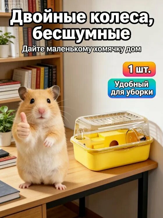 Клетка для хомяка акриловая желтая 35x25x18 см вентилируемая климат контроль 1 шт для квартиры стола